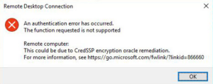 Remote Desktop Connection Error: CredSSP encryption oracle remediation